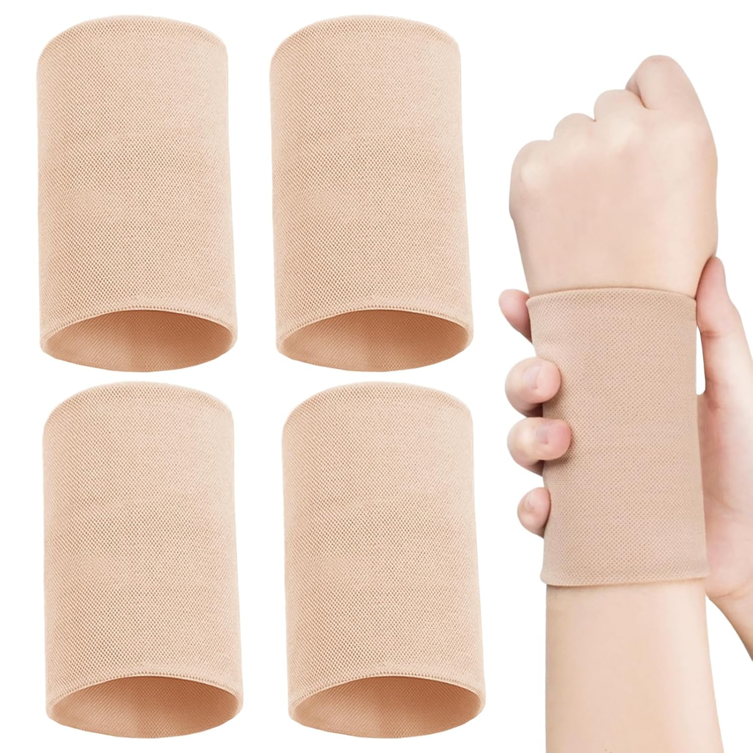 2 Pairs Wrist Wraps Men & Women Beige Spor tCompression Wrist Brace Wrist Sleeve Elastic Wrist ...