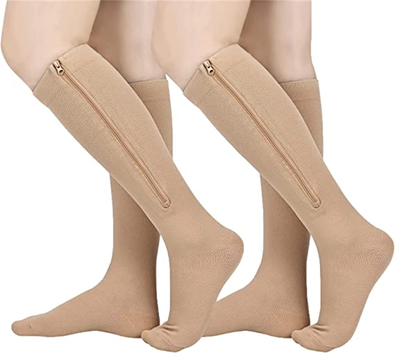 Wukang 2 Pairs Zipper Compression Socks 15-20 mmHg, Closed Toe Knee ...