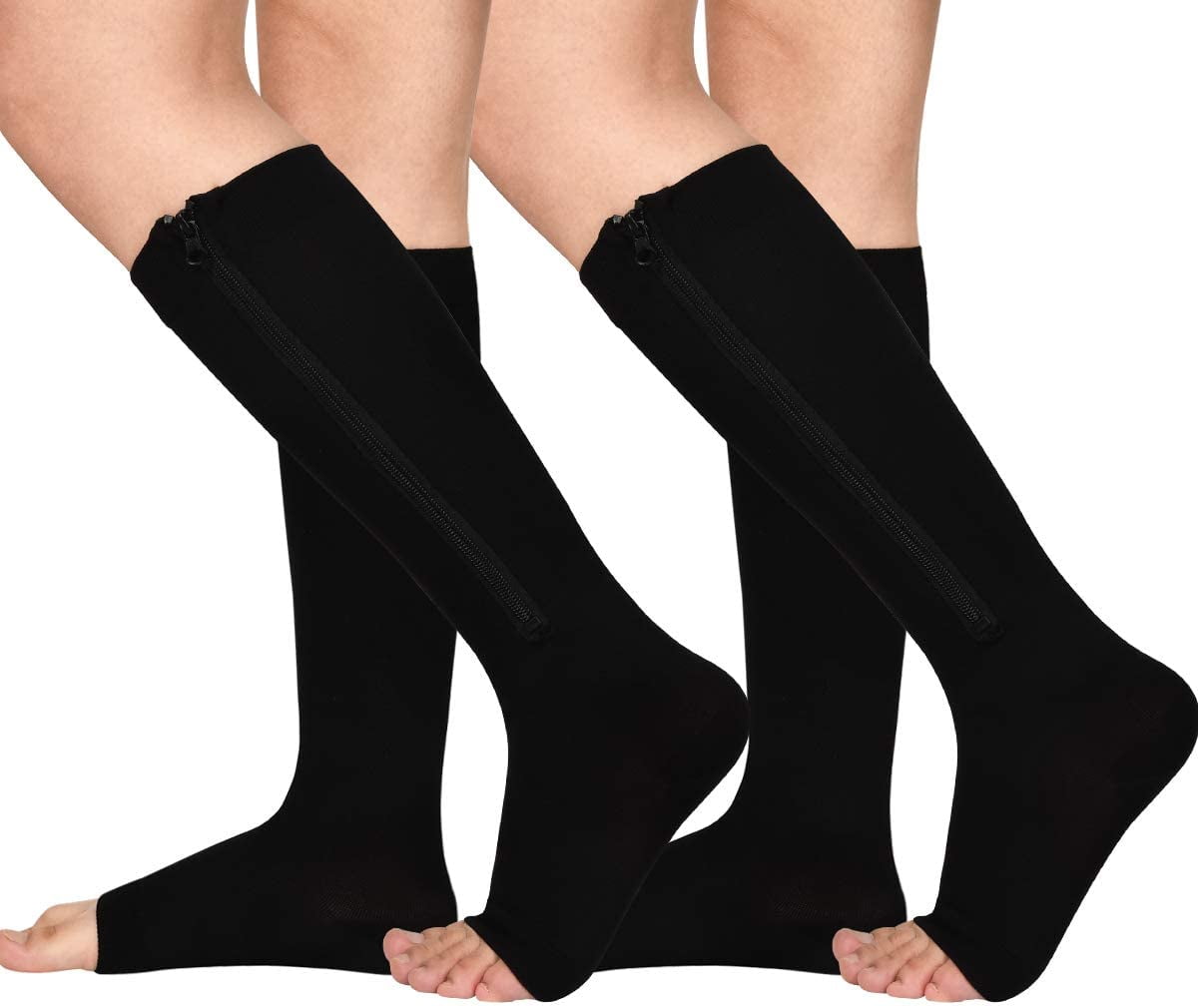2 Pairs Wukang 15-20 mmHg XXL Size Zipper Compression Socks Open Toe ...