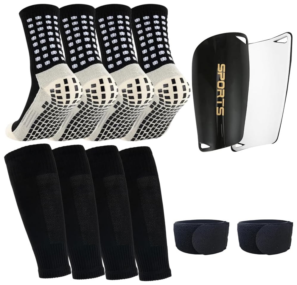 2 Pairs Youth Anti-slip Soccer Socks, 2 Pairs Shin Sleeves with 1 Pack ...