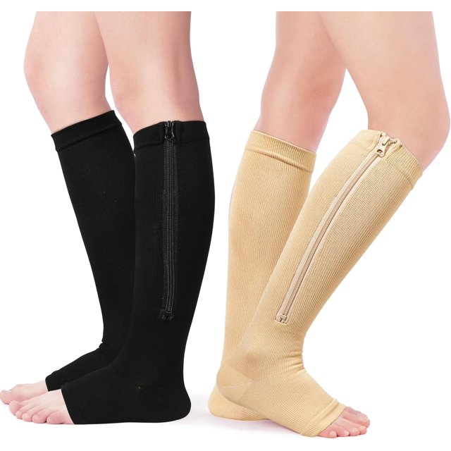 2 Pairs Zipper Compression Socks 15-20 mmHg Open Toe Compression Socks ...