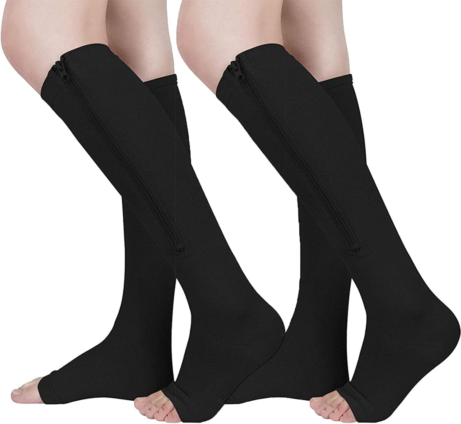 2 Pairs Zipper Compression Socks 15-20 mmHg for Men Women, Open Toe ...