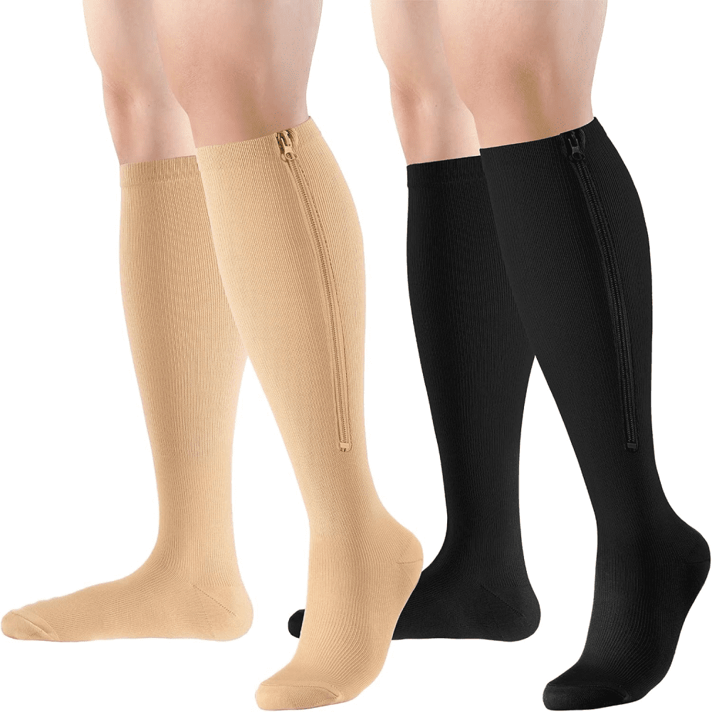 2 Pairs Zipper Compression Socks for Women & Men, 15-20 mmHg Closed Toe ...