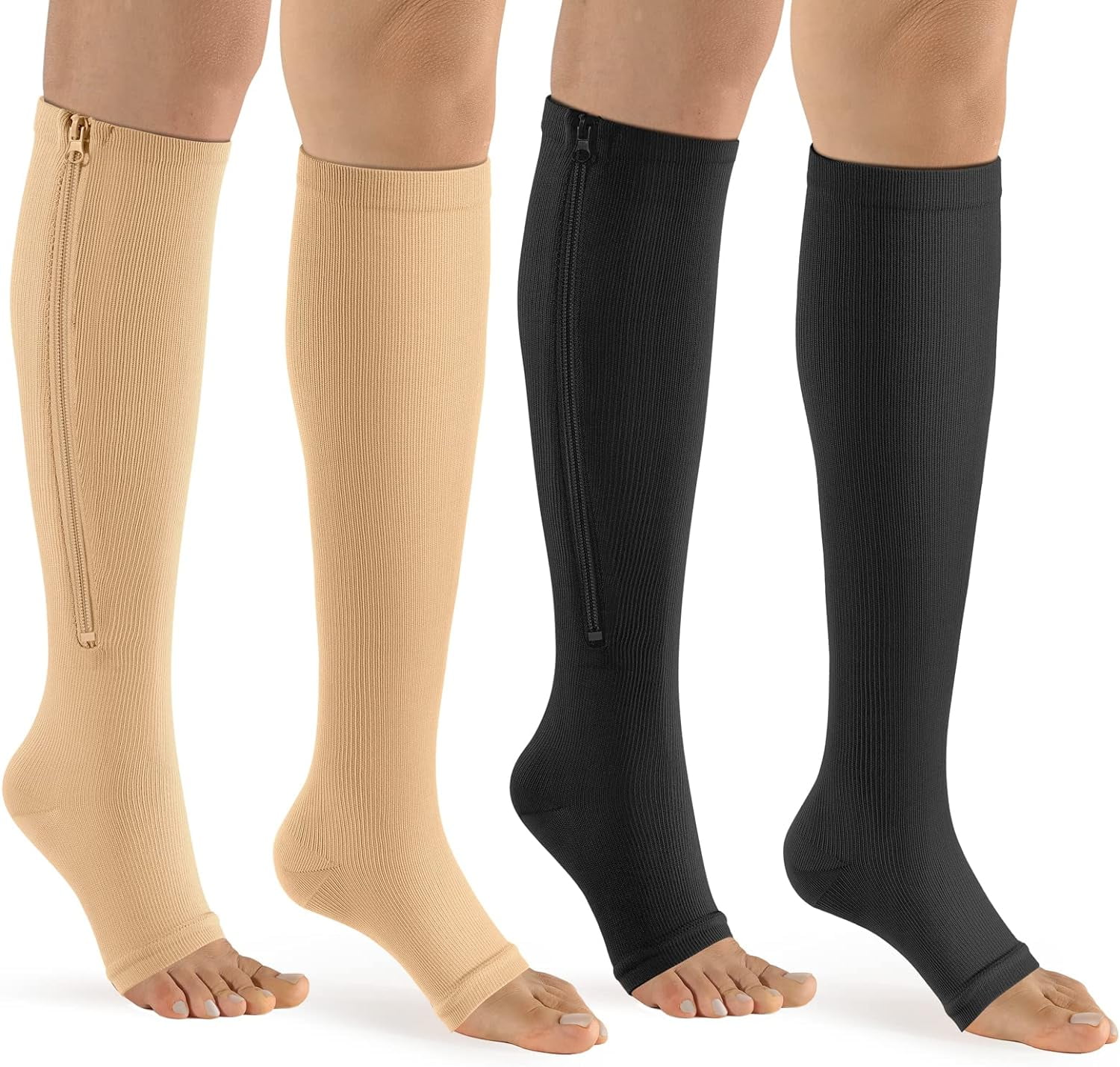 2 Pairs Zipper Compression Socks for Women and Men - Calf Knee High 15 ...
