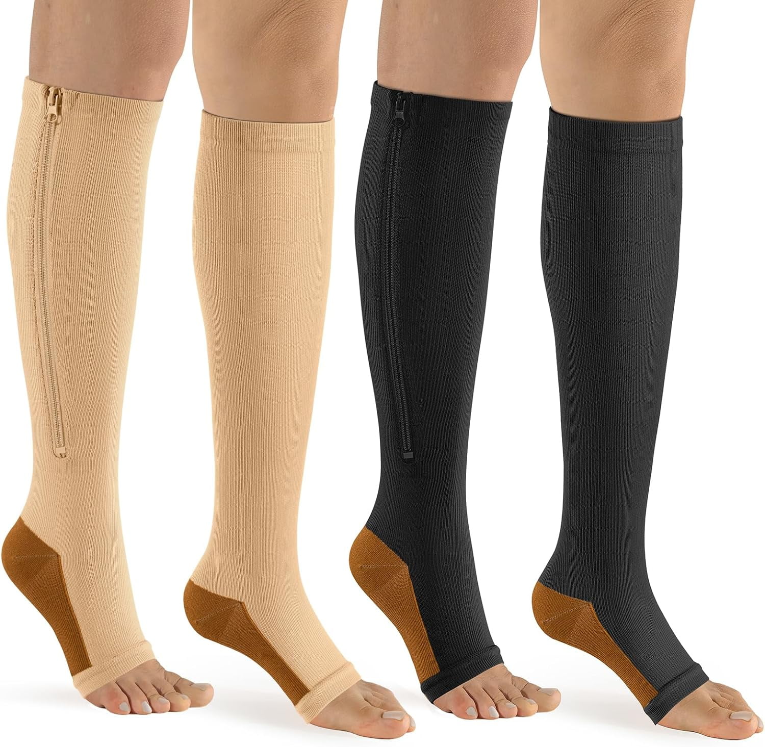 2 Pairs Zipper Compression Socks for Women and Men - Calf Knee High 15 ...