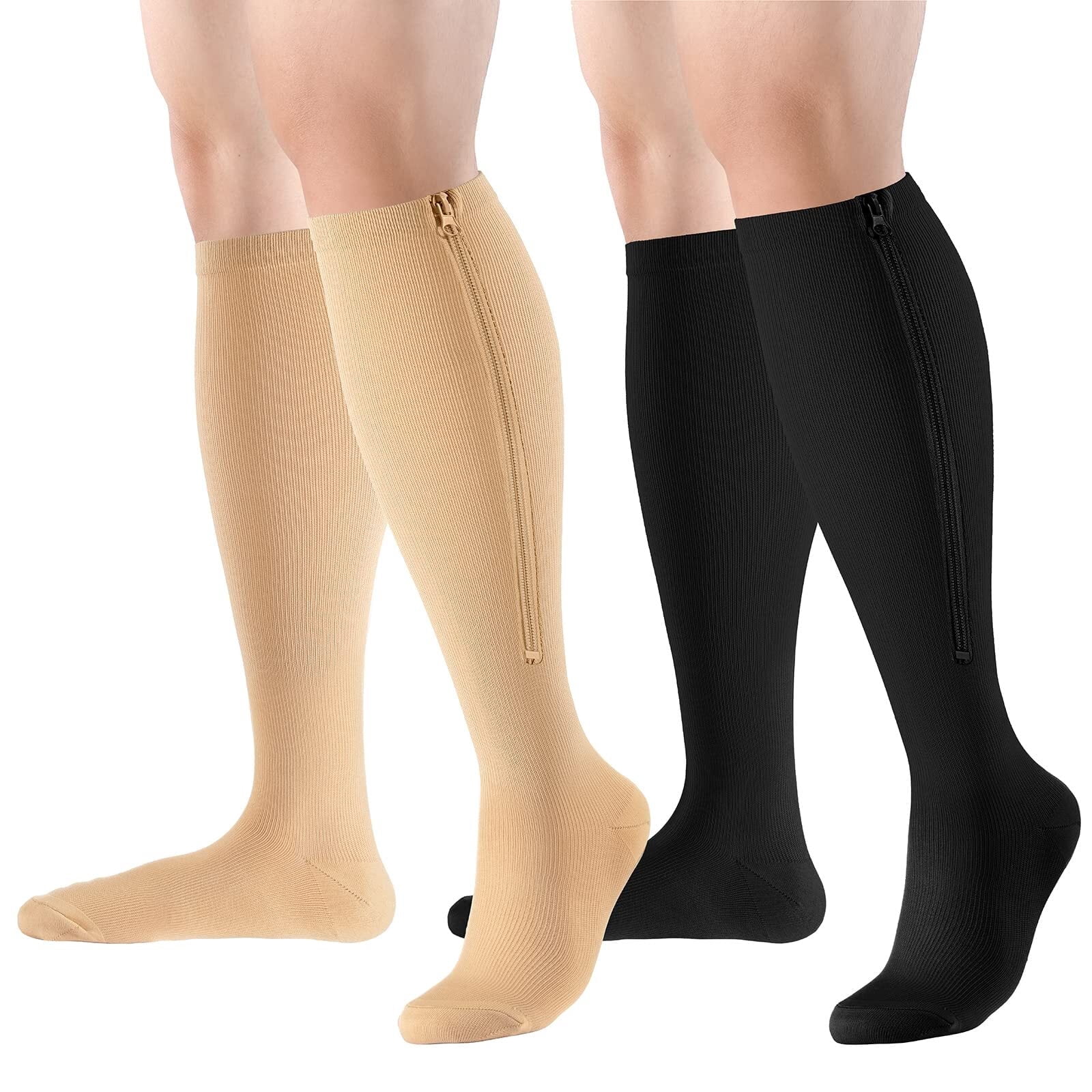 2 Pairs Zipper Medical Sport Copper Compression Socks With Anti-slip ...