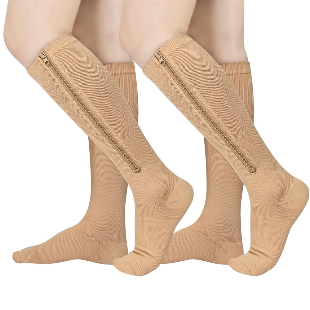2 Pairs Zipper Pressure Compression Socks Stockings Leg - Open Toe Knee ...