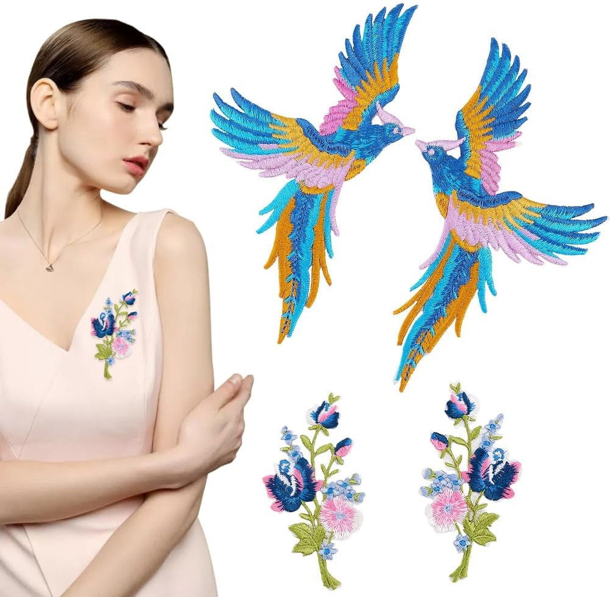 2 Pairs oenix & Flower Shape Embroidery Iron on/Sew on Applique Patches ...