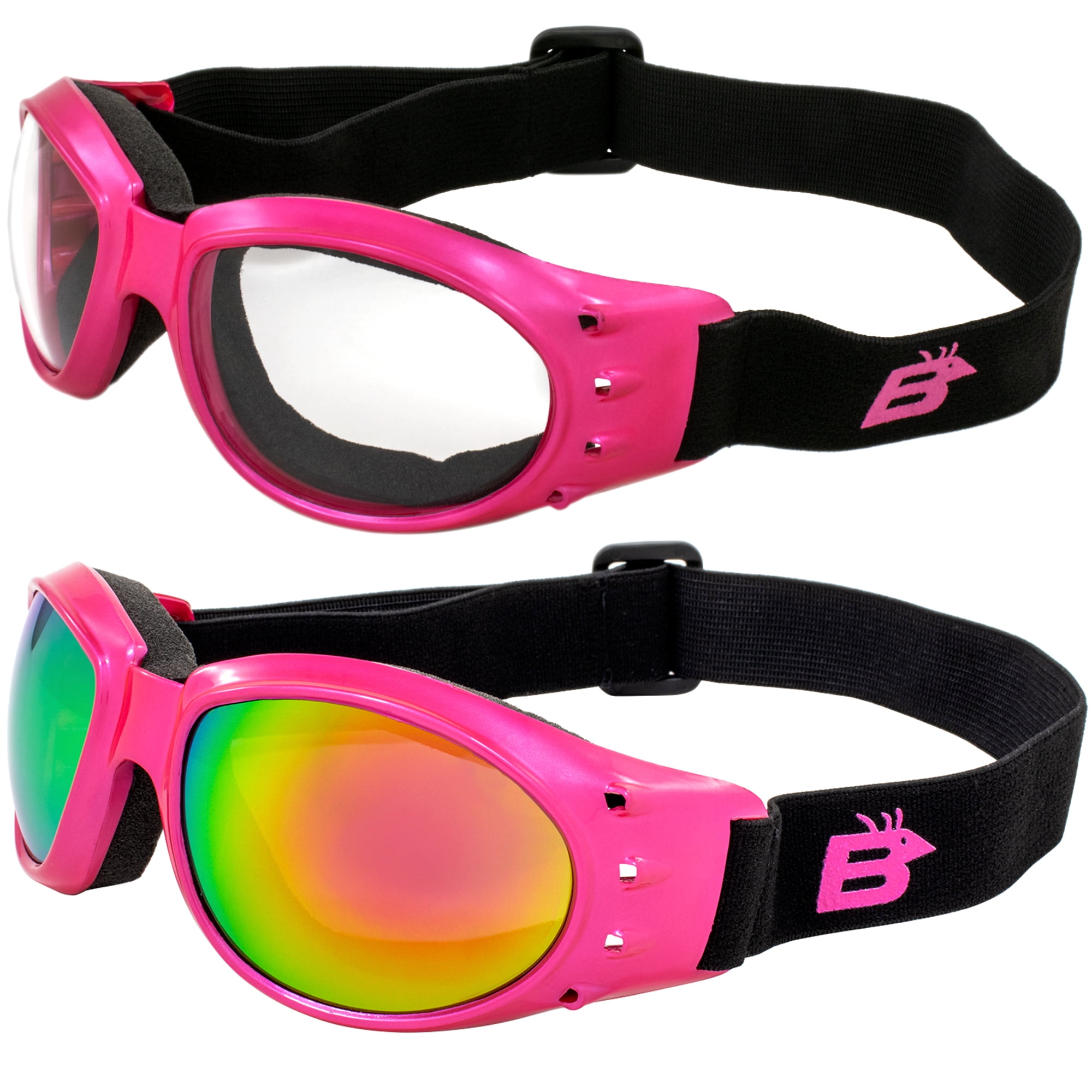 2 Pairs of Birdz Eyewear Eagle Padded Womens Motorcycle Goggles Pink ...