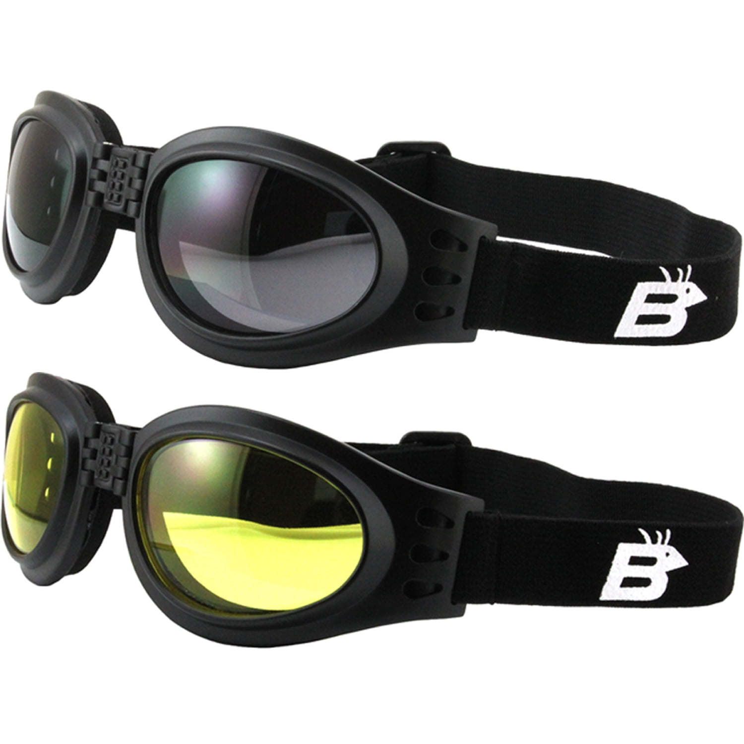 2 Pairs of Birdz Eyewear Parrot Black Folding Padded Motorcycle Goggles ...