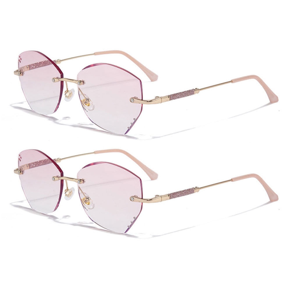 2 Pairs of Butterfly Diamond Gold Reading Glasses 2.50 Gradient Pink ...