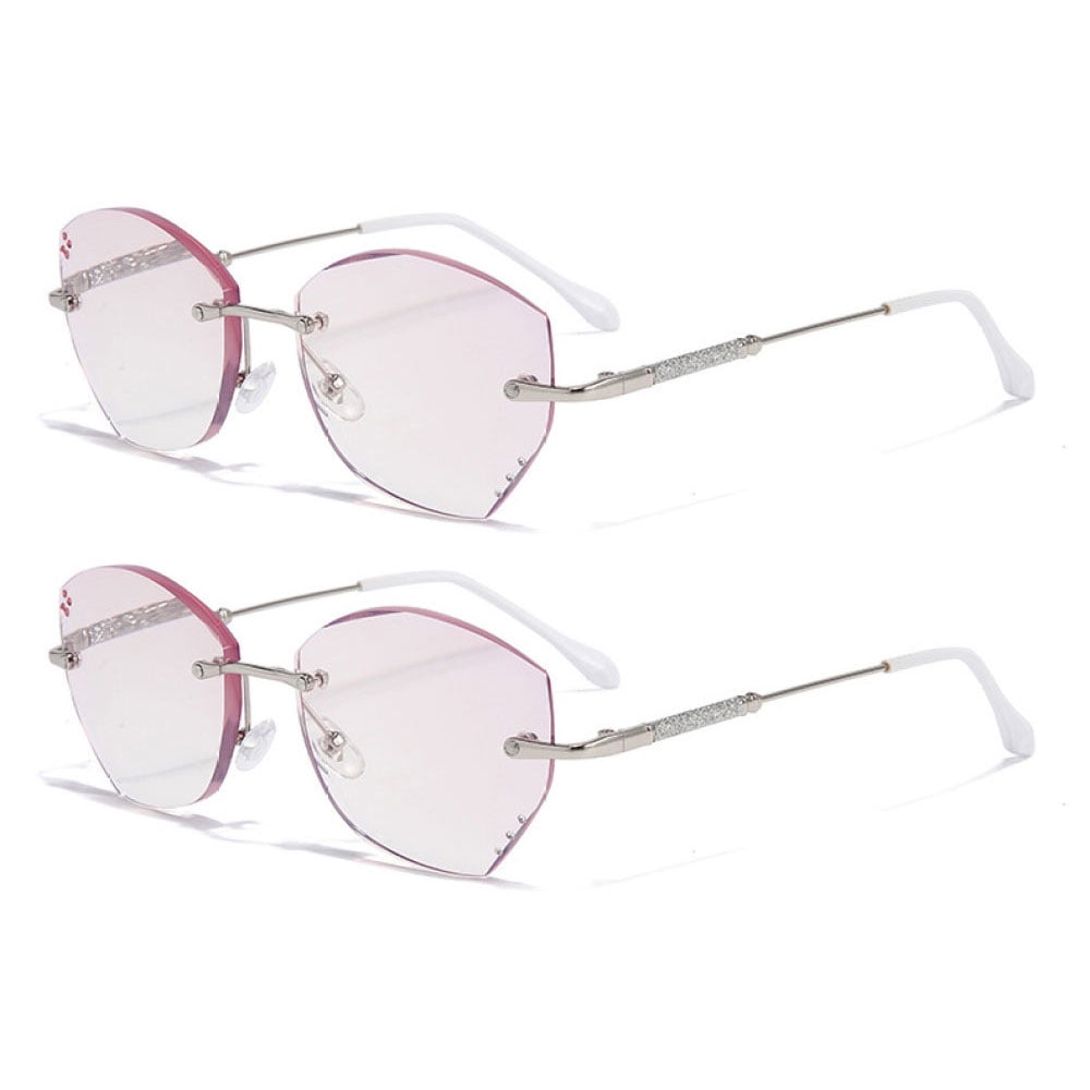 2 Pairs of Butterfly Diamond Silver Reading Glasses Gradient Pink ...