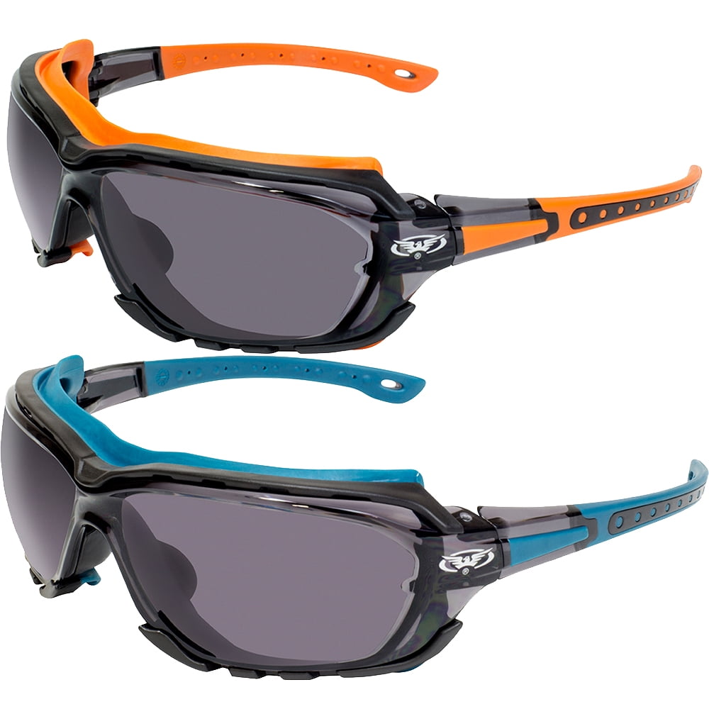 2 Pairs of Global Vision Octane Padded Safety Glasses Orange and Blue ...