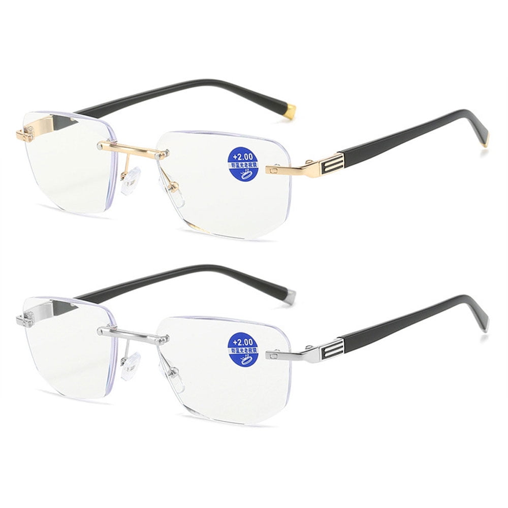 2 Pairs of Men Anti-Blue Reading Glasses 1.00 Rimless Presbyopia ...