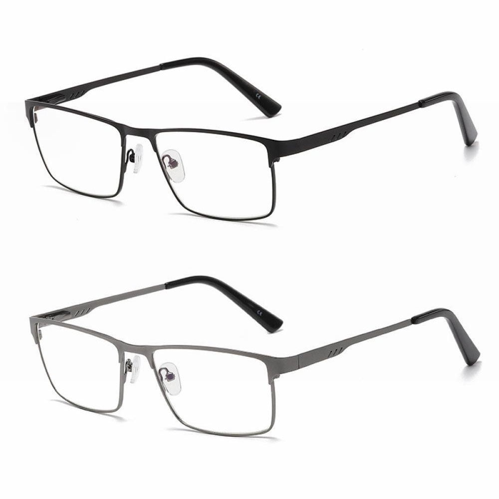 2 Pairs of Men Rectangle Spring Hinges Reading Glasses 5.50 Metal ...