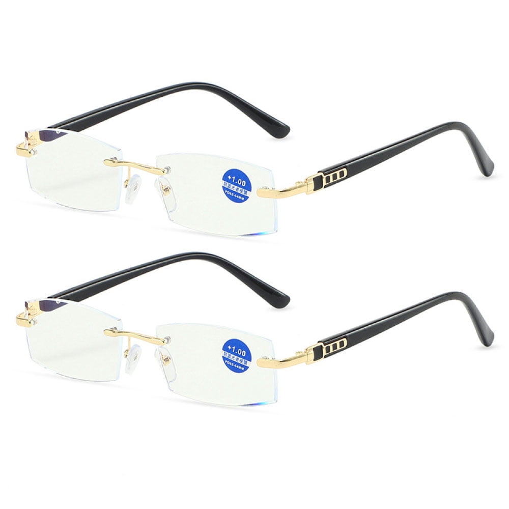 2 Pairs of Men Rimless Rectangle Reading Glasses 1.50 Frameless ...