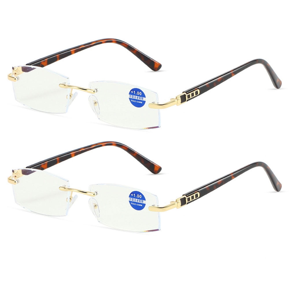2 Pairs of Men Rimless Rectangle Reading Glasses 2.50 Frameless ...