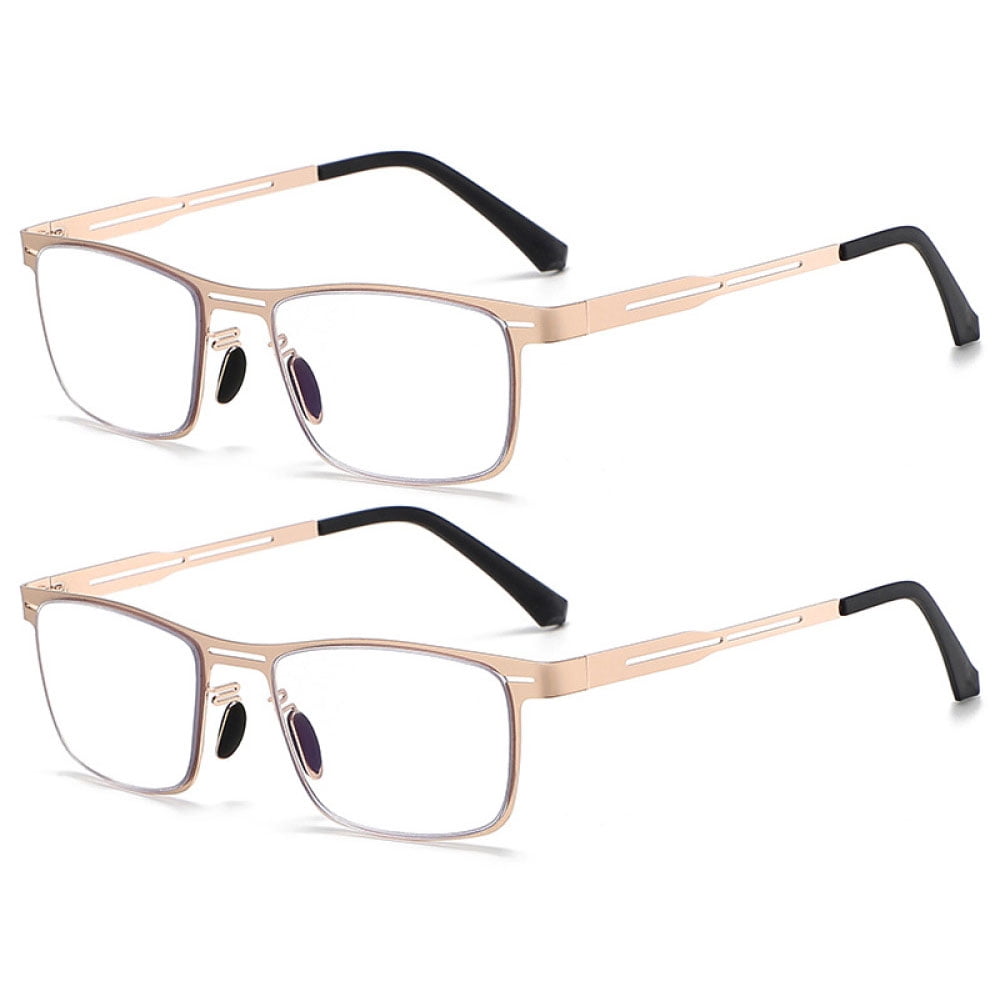 2 Pairs of Men's Anti-blue Light Rectangle Gold Reading Glasses 2.00 ...