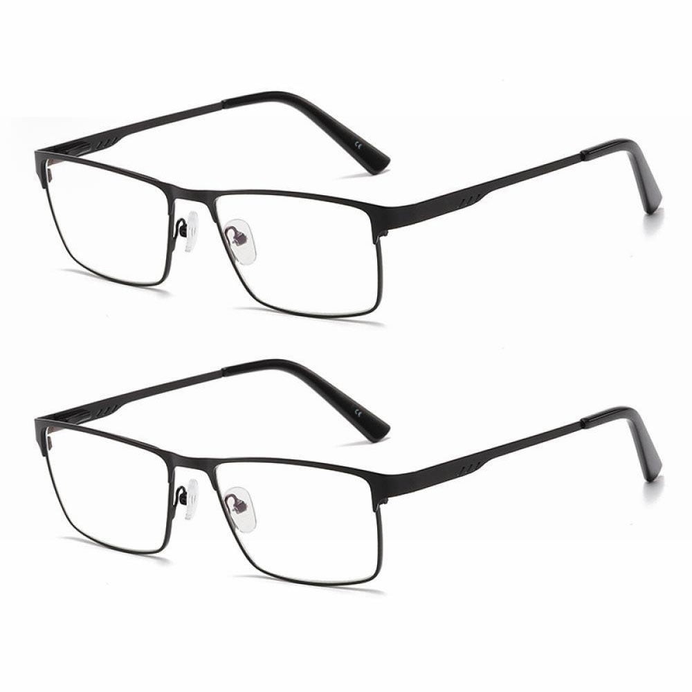 2 Pairs of Mens Classic Rectangle Reading Glasses +3.0, Metal Black ...