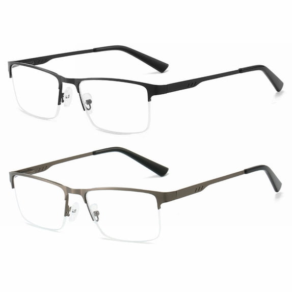 2 Pairs of Mens Metal Square Half Rimless Reading Glasses, Blue Light ...