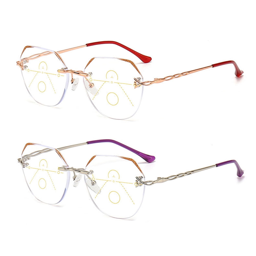 2 Pairs of Multifocus Rimless Blue Light Blocking Reading Glasses for ...
