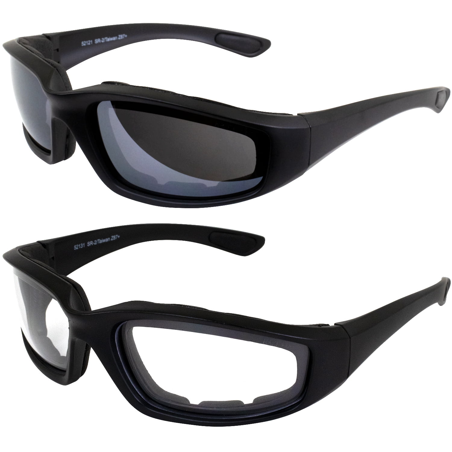 2 Pairs of Raze Eyewear SR-2 ANSI Z87 Padded Motorcycle Safety Glasses ...