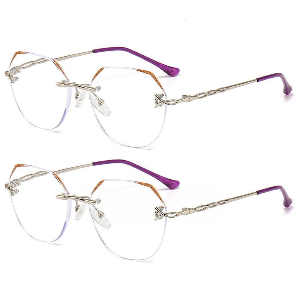 2 Pairs of Silver Rimless Blue Light Blocking Reading Glasses for Women ...