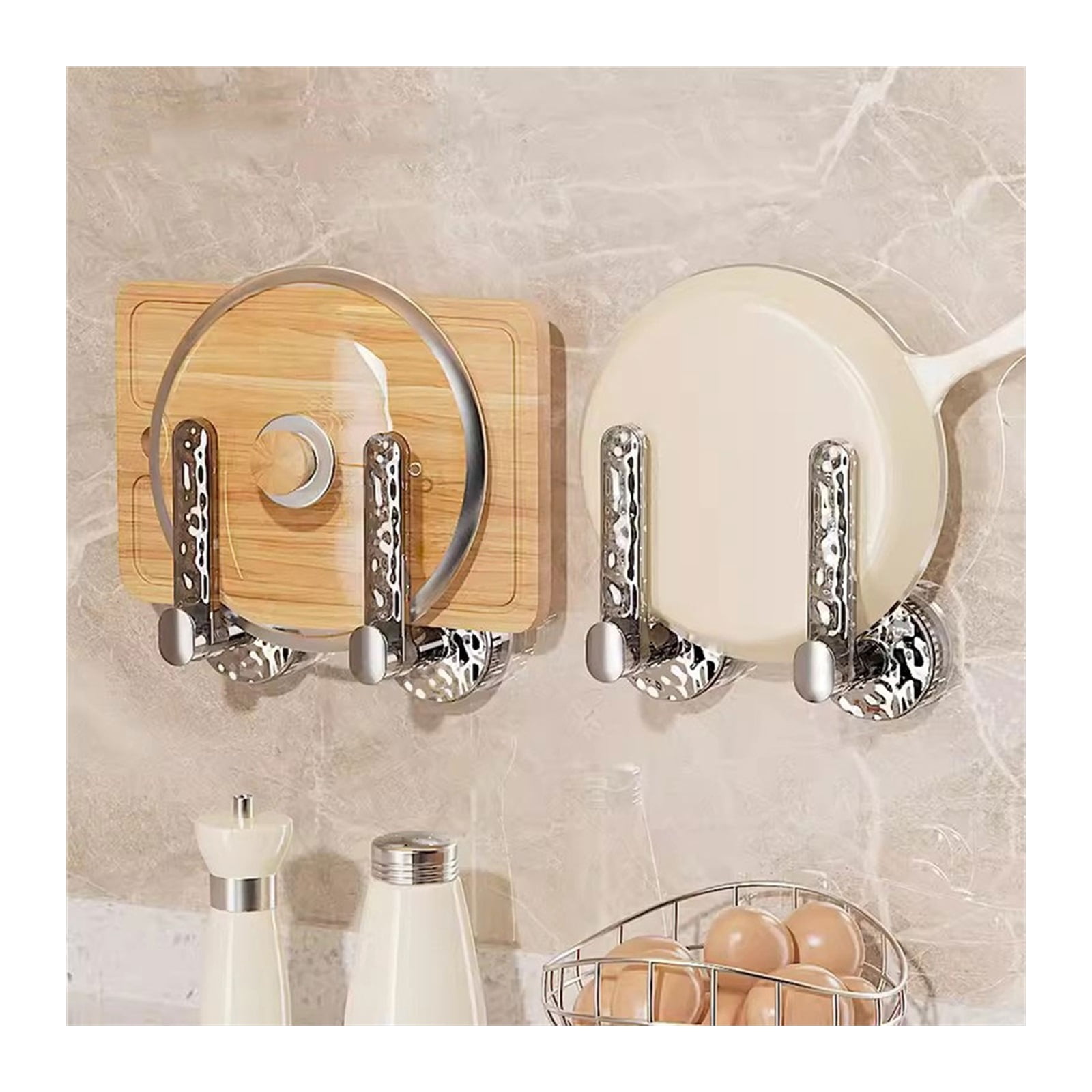 2 Pairs of Suction Cup Pot Lid Rack Wall-mounted Chopping Board Rack ...