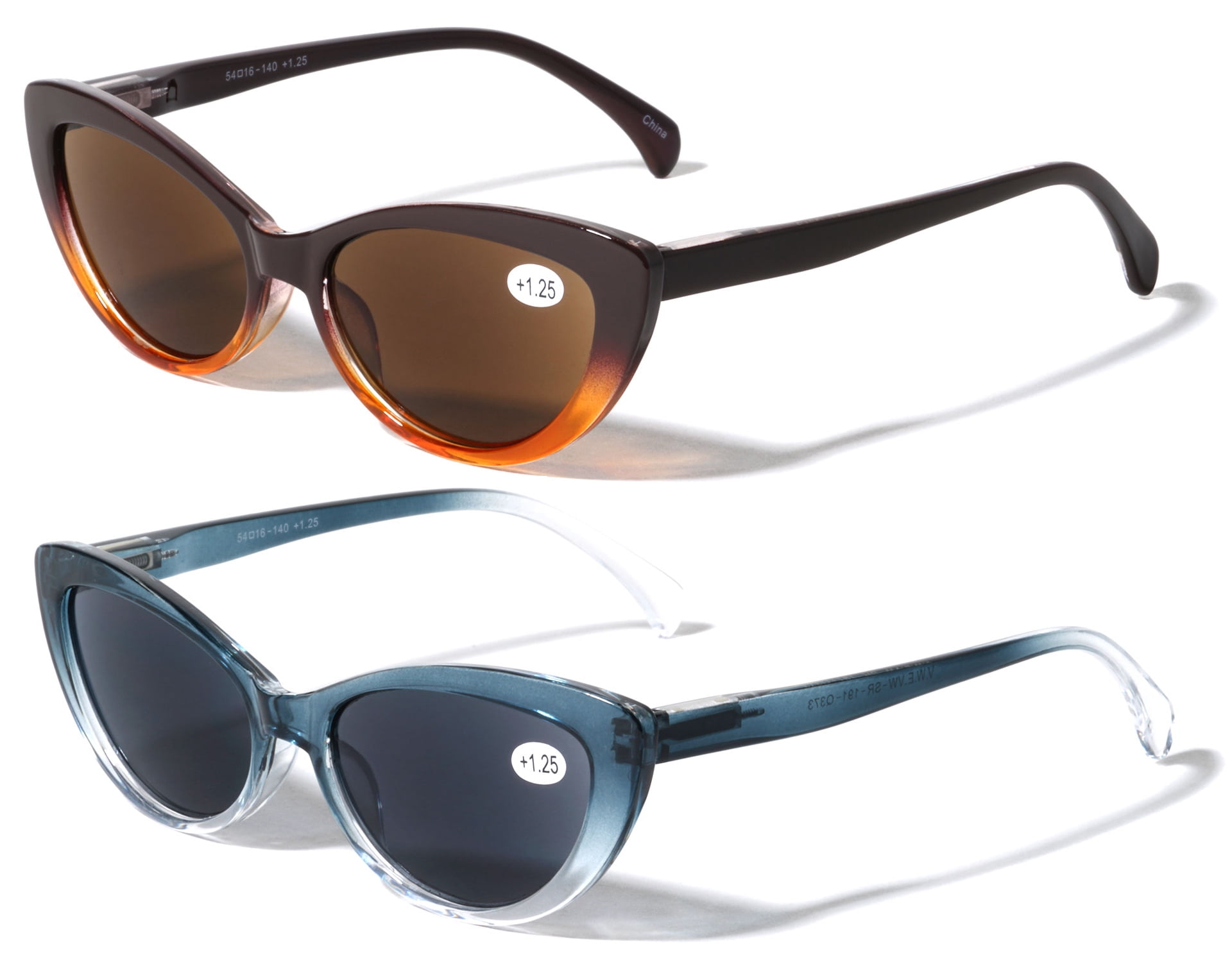 2 Pairs of Women Cateye Outdoor Reading Sunglasses - Tinted Readers ...