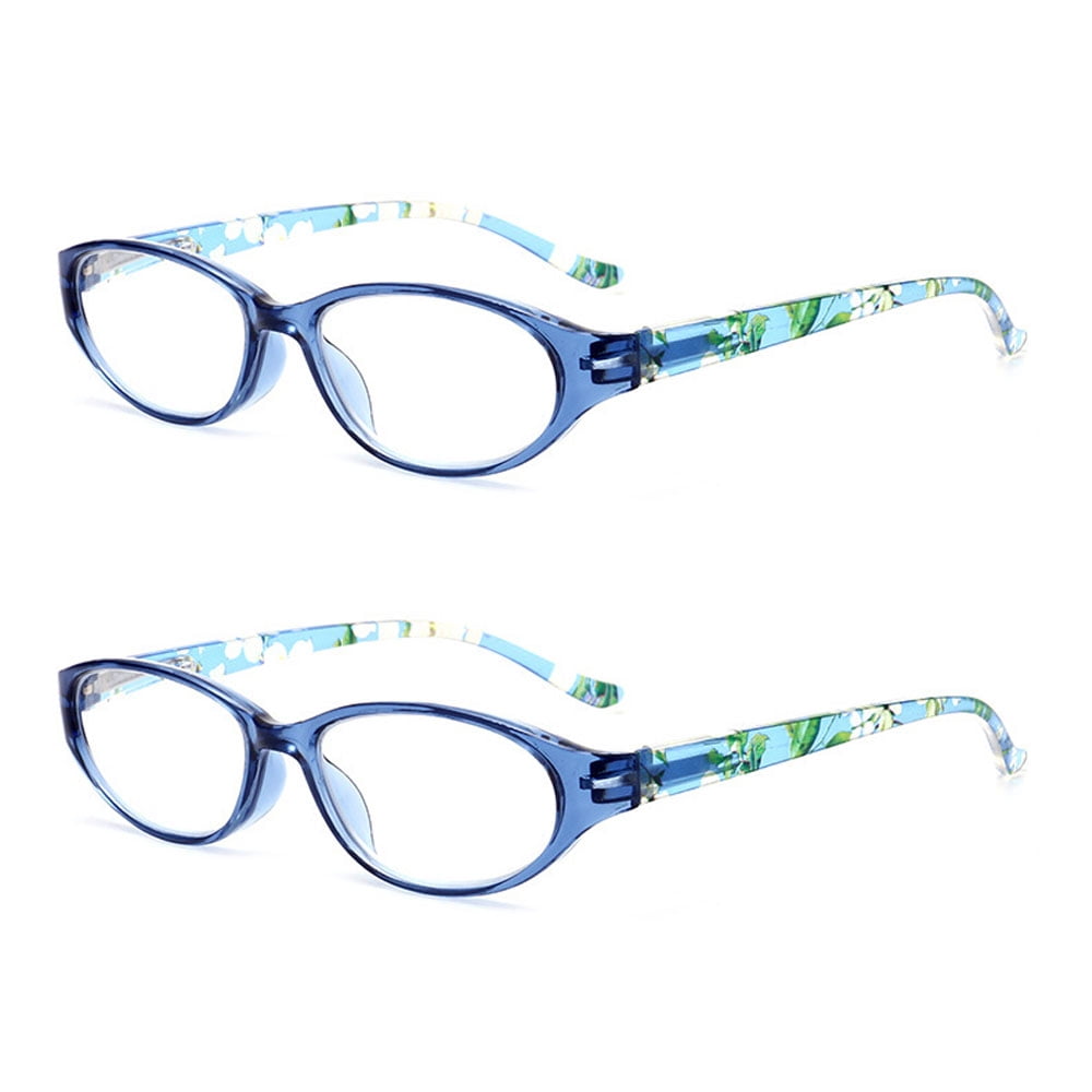 2 Pairs of Women Oval Blue Floral Reading Glasses Spring Hinge ...