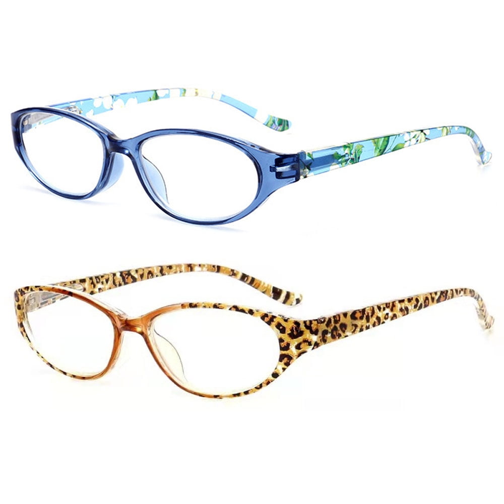 2 Pairs of Women Oval Reading Glasses Spring Hinge Presbyopic Glasses ...
