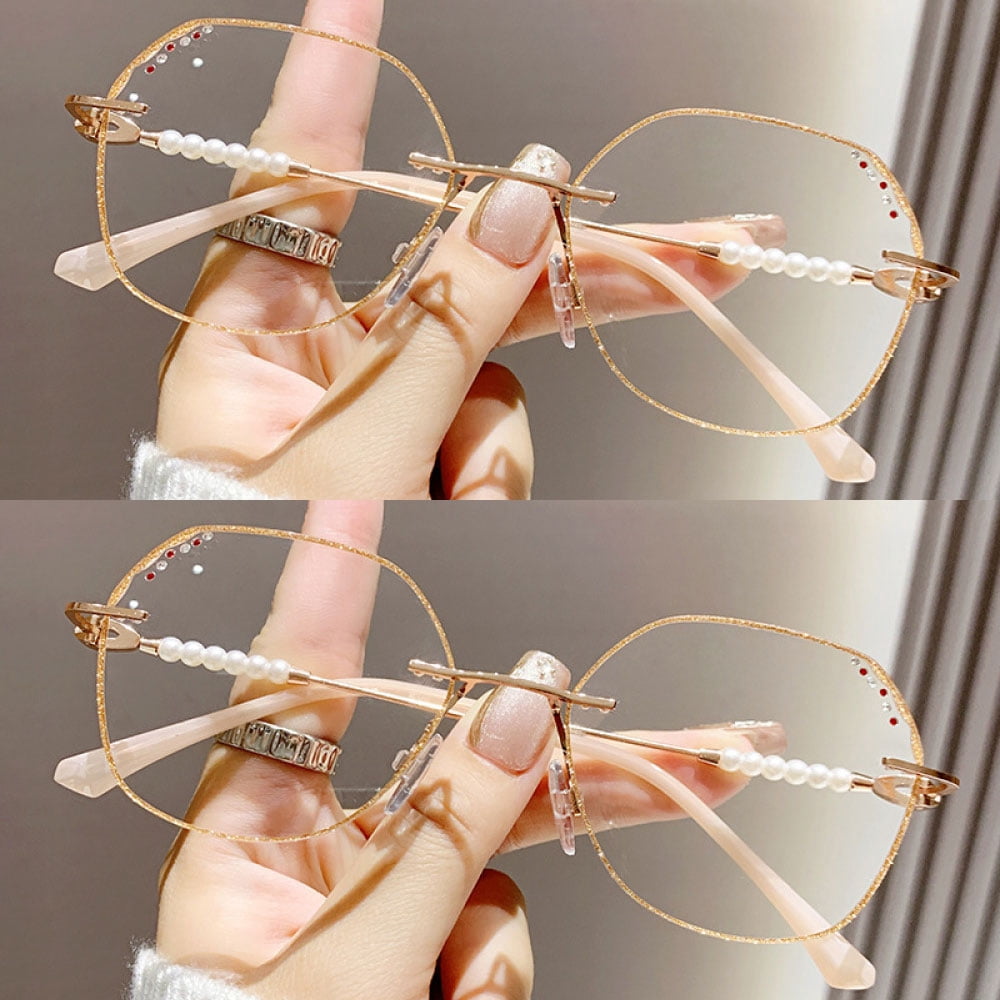 2 Pairs of Women Rimless Diamond Gold Bling Glitter Reading Glasses 2. ...