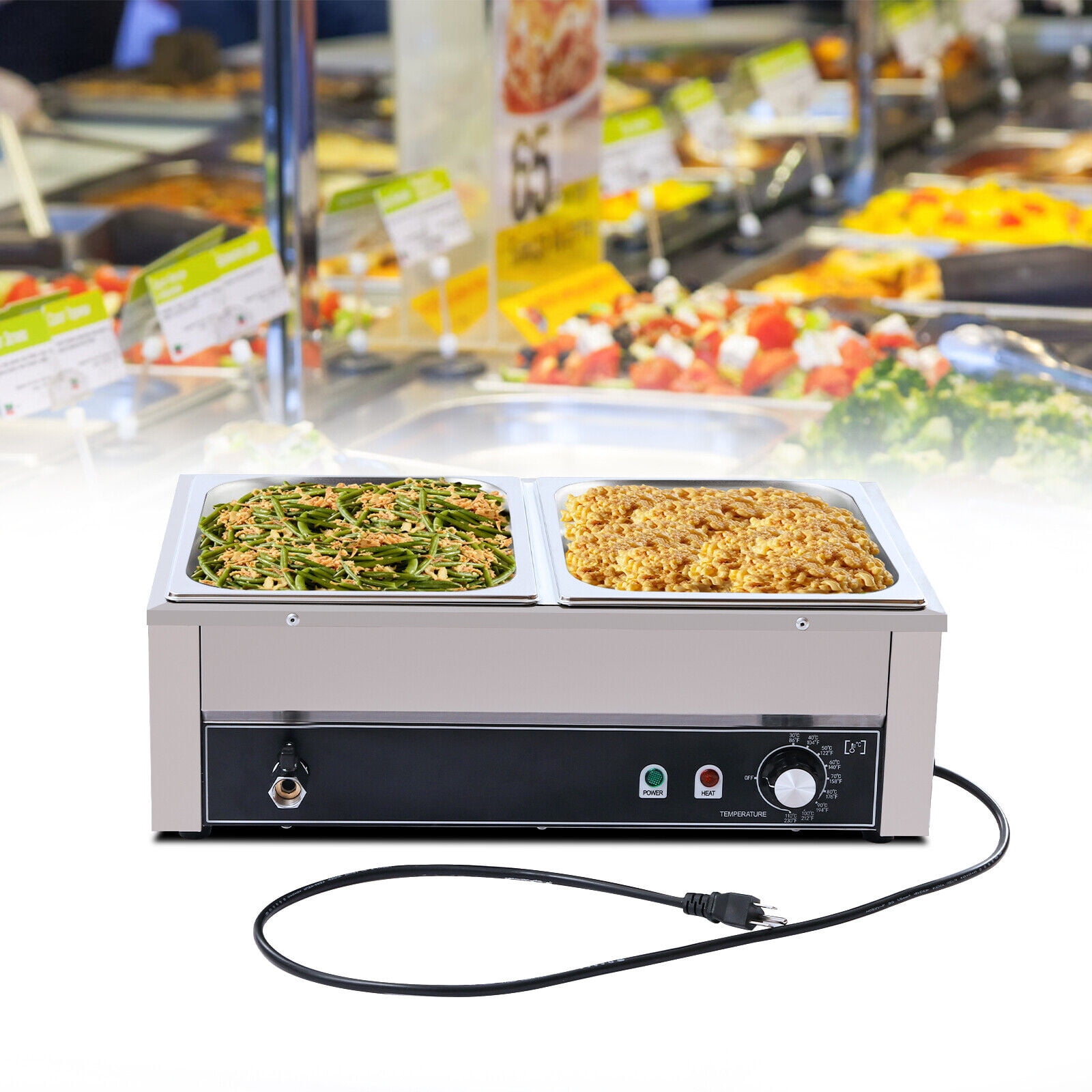 2-Pan 1500W Commercial Electric Food Warmer Buffet Steam Table ...