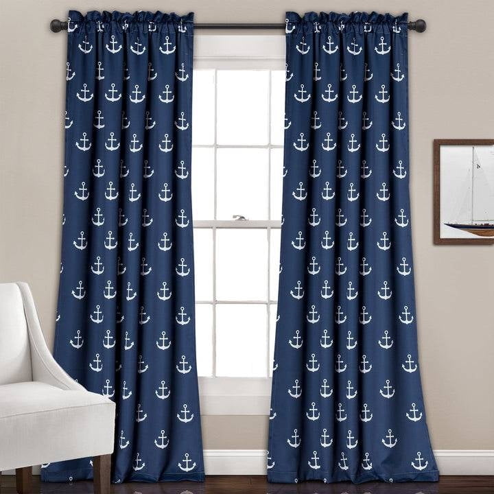 2 Panel 84"L x 52"W Navy Nautical Anchors Window Curtain Set - Walmart.com