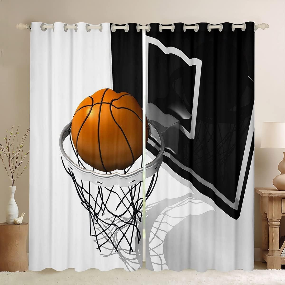 2 Panel Black Line Sports Curtain Skateboard Basketball Baseball ...