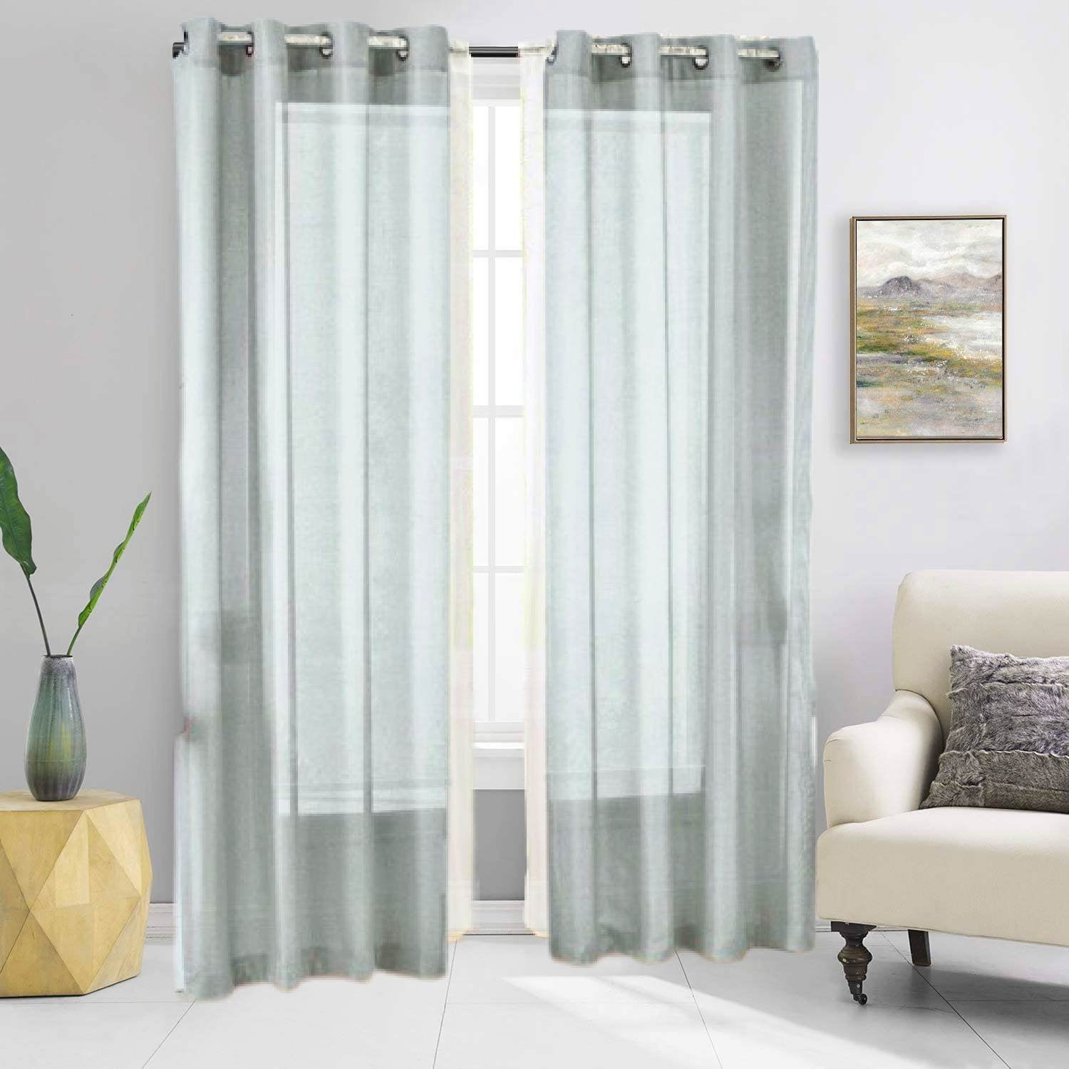 2 Panel Chevron GREY Two-Tone Pattern Design Voile Sheer Window Curtain ...