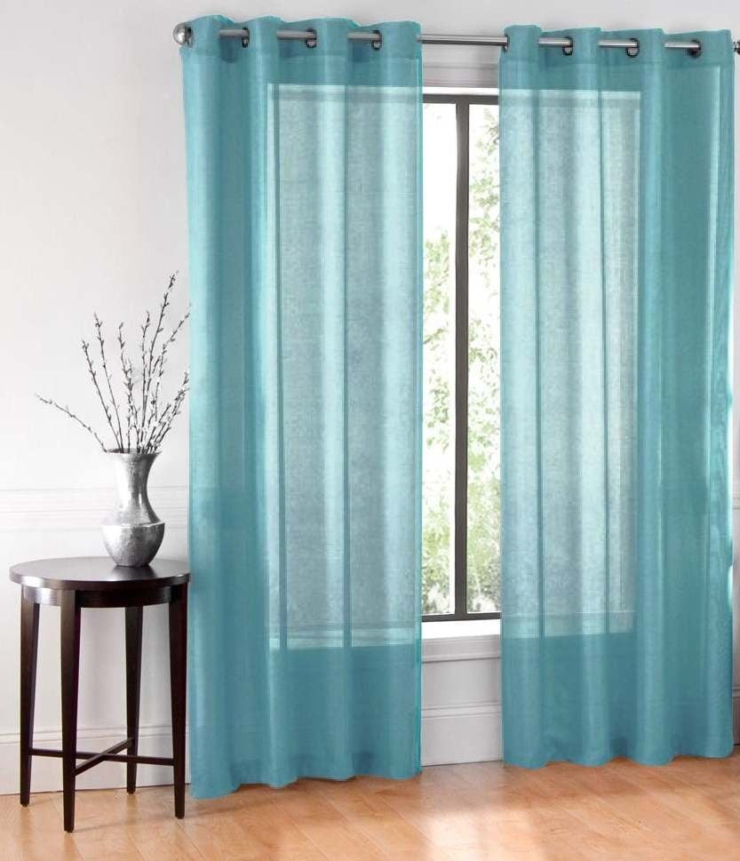 2 Panel Chevron Teal Design Voile Sheer Window Curtain 8 Grommets 55" W ...