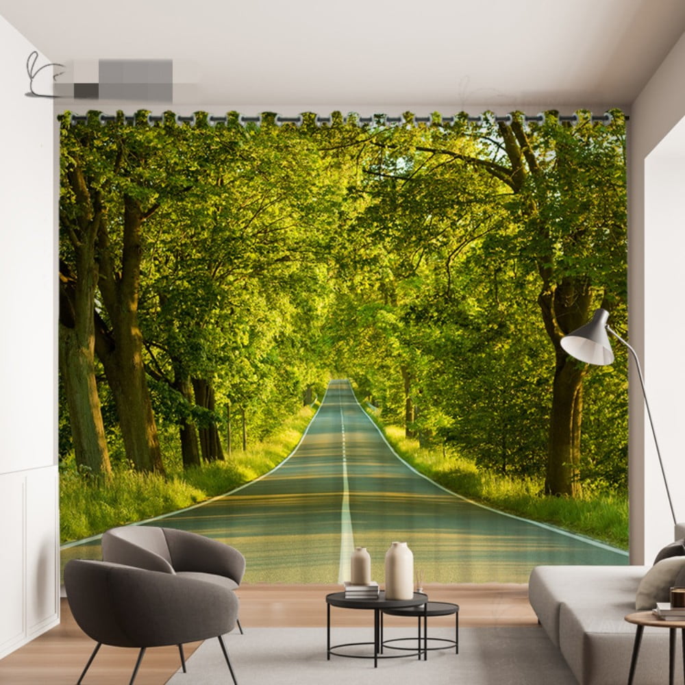 2 Panel Custom Curtain Visual Extension Highway Curtain 3D Space Forest ...