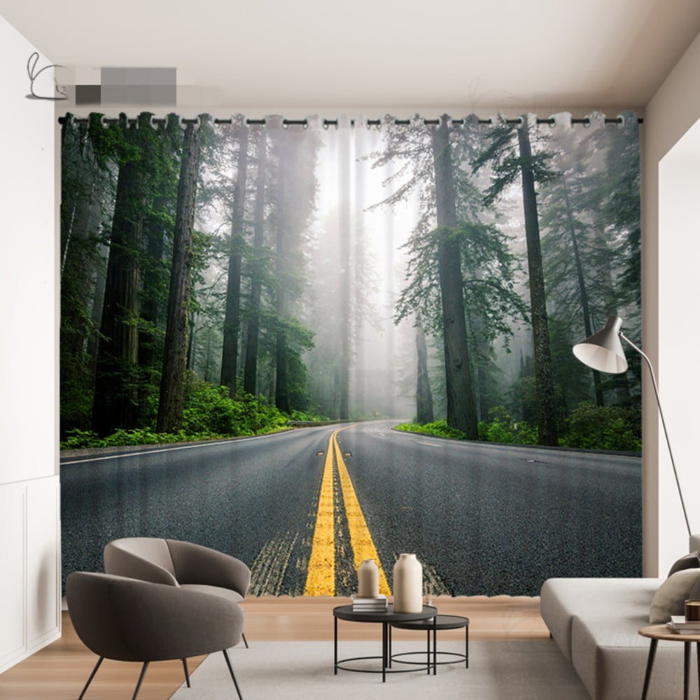 2 Panel Custom Curtain Visual Extension Highway Curtain 3D Space Forest ...