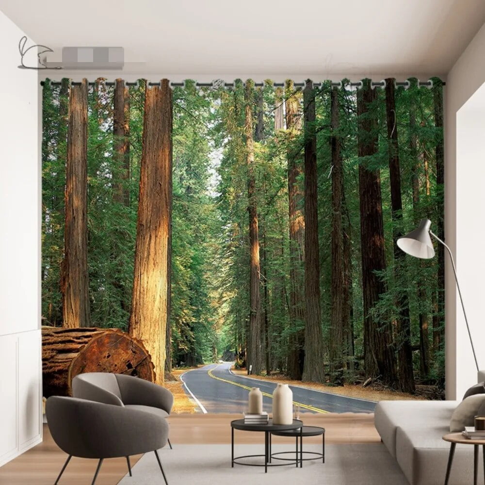 2 Panel Custom Curtain Visual Extension Highway Curtain 3D Space Forest ...