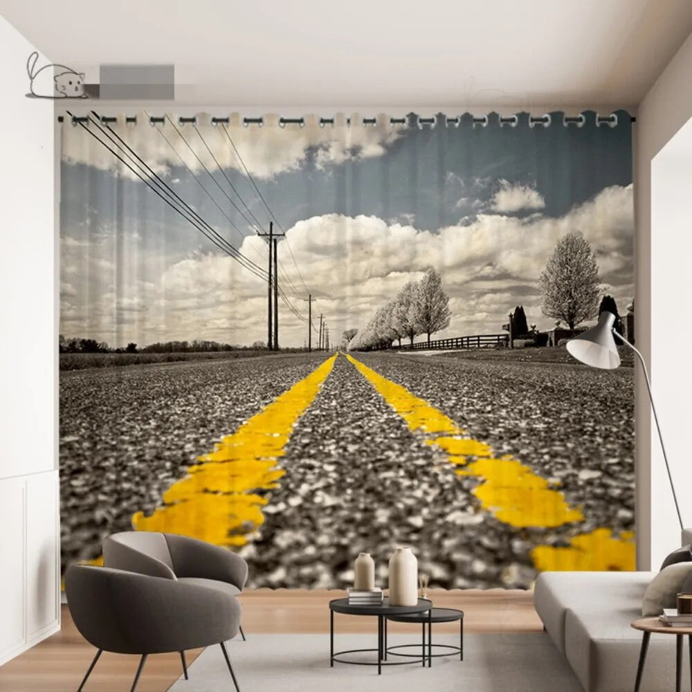 2 Panel Custom Curtain Visual Extension Highway Curtain 3D Space Forest ...