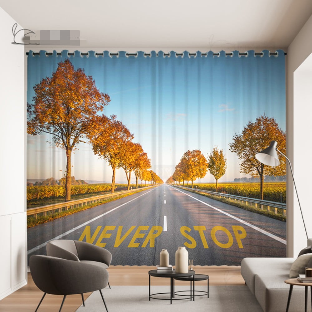 2 Panel Custom Curtain Visual Extension Highway Curtain 3D Space Forest ...