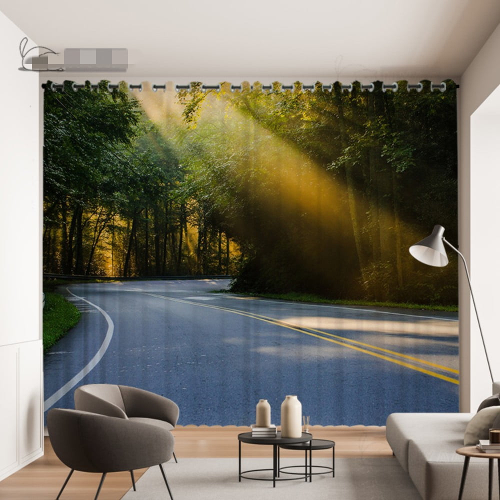2 Panel Custom Curtain Visual Extension Highway Curtain 3D Space Forest ...