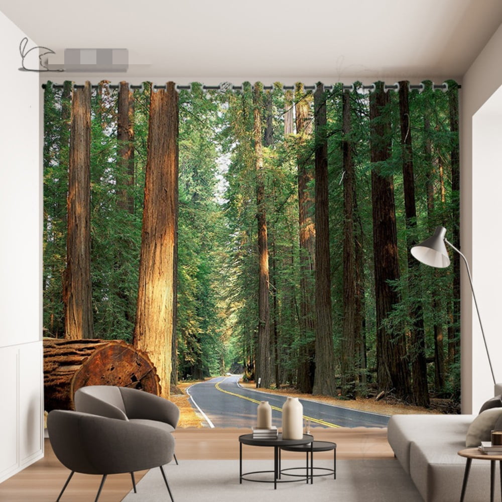2 Panel Custom Curtain Visual Extension Highway Curtain 3D Space Forest ...