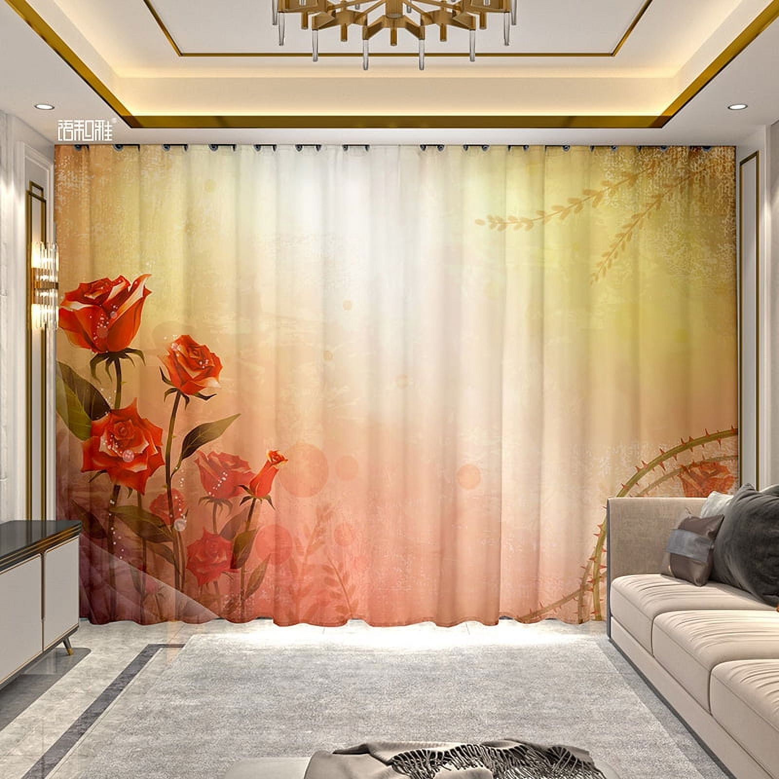 2 Panel Flower Rose Curtains for Bedroom Living Room Floor-to-ceiling ...