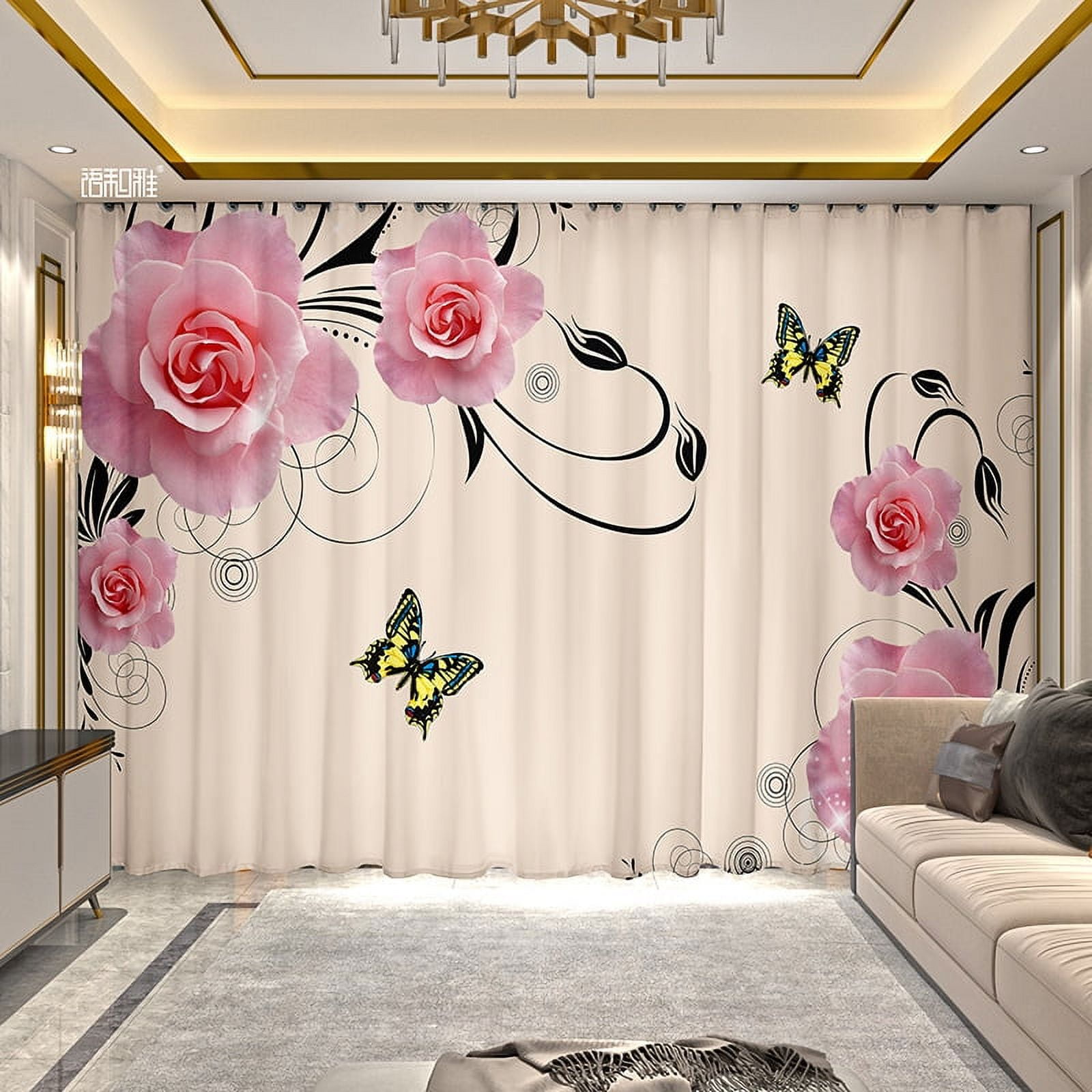 2 Panel Flower Rose Curtains for Bedroom Living Room Floor-to-ceiling ...