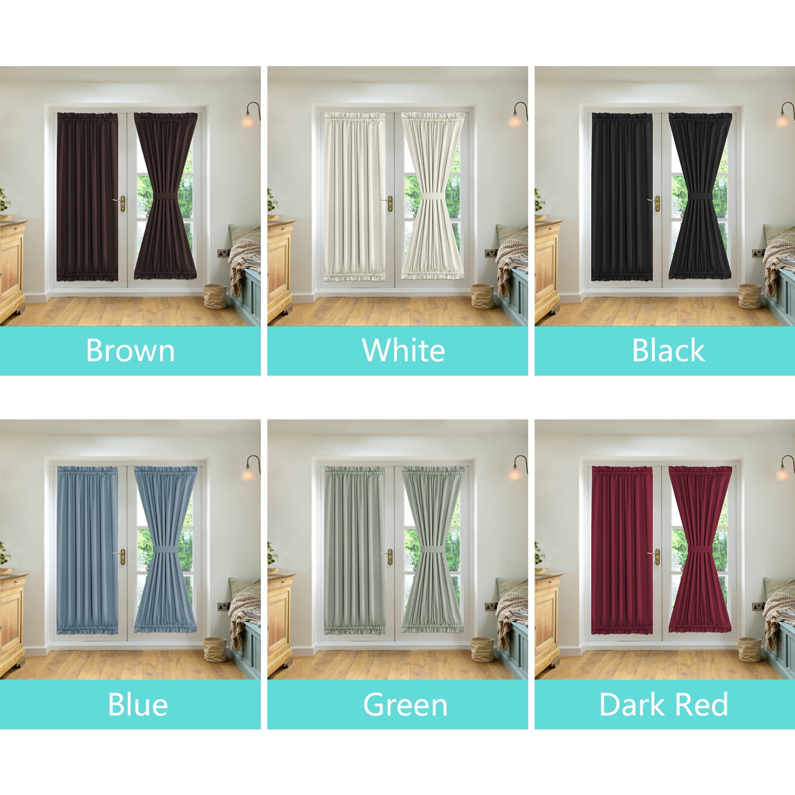 2 Panel French Door Curtains With Rod Pocket Tieback Indoor Sun Blocking Grommet Curtains