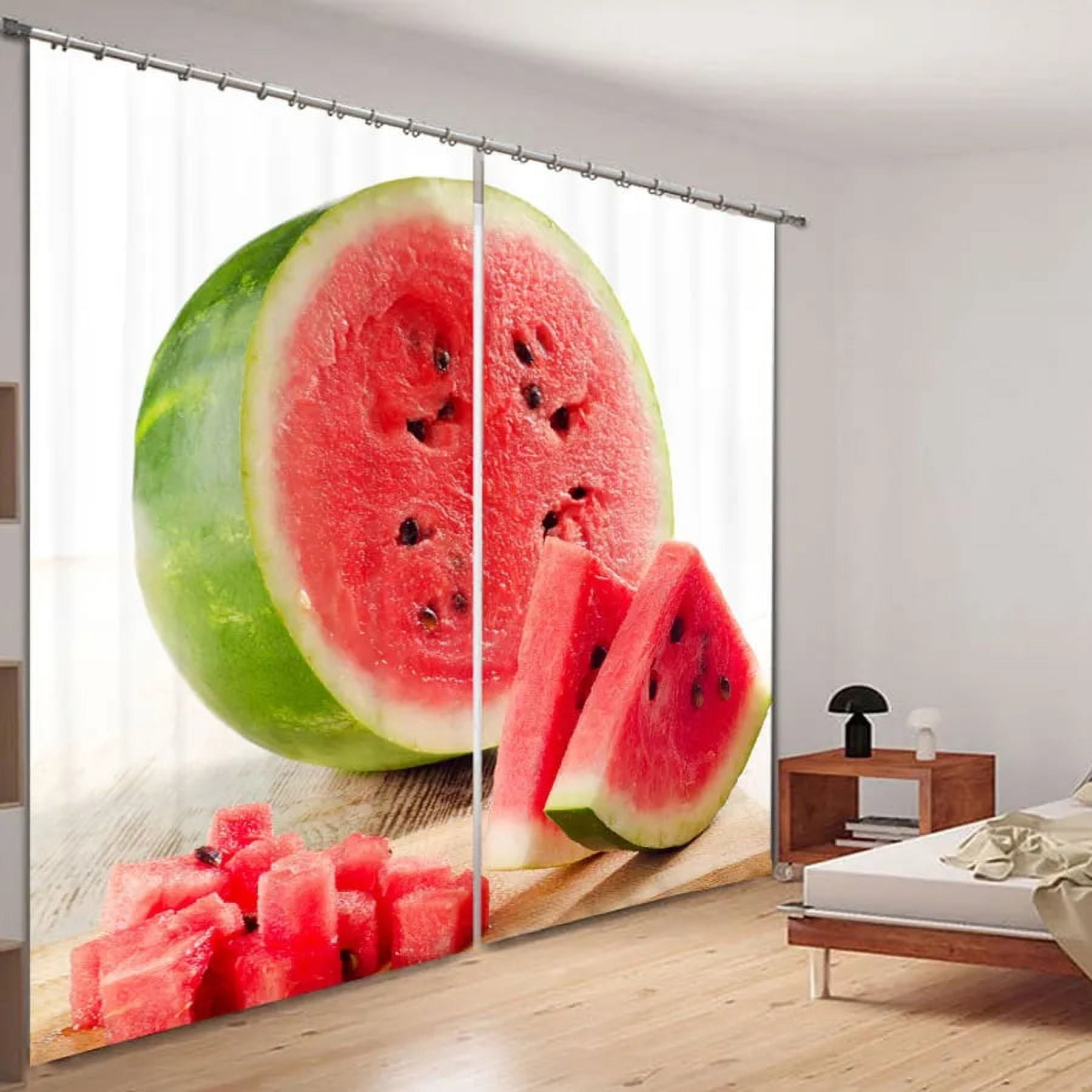 2 Panel Fruit Print Curtains Orange Kiwi Lemon Strawberry Curtains for ...