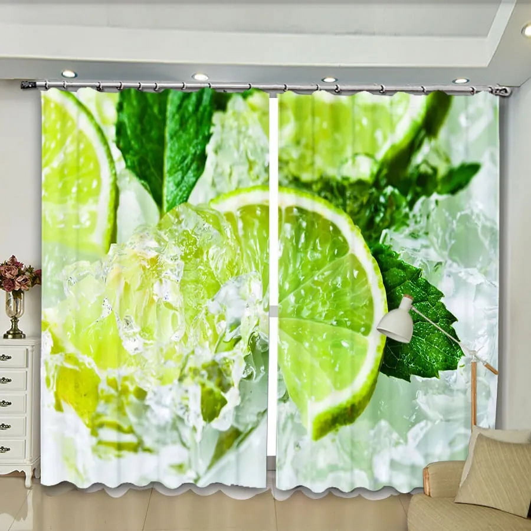 2 Panel Fruit Print Curtains Orange Kiwi Lemon Strawberry Curtains for ...