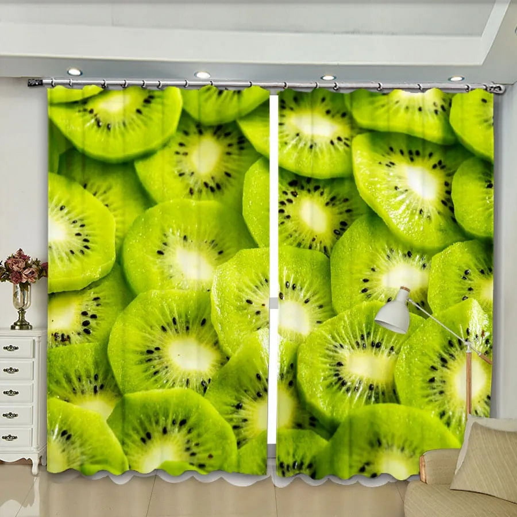 2 Panel Fruit Print Curtains Orange Kiwi Lemon Strawberry Curtains for ...